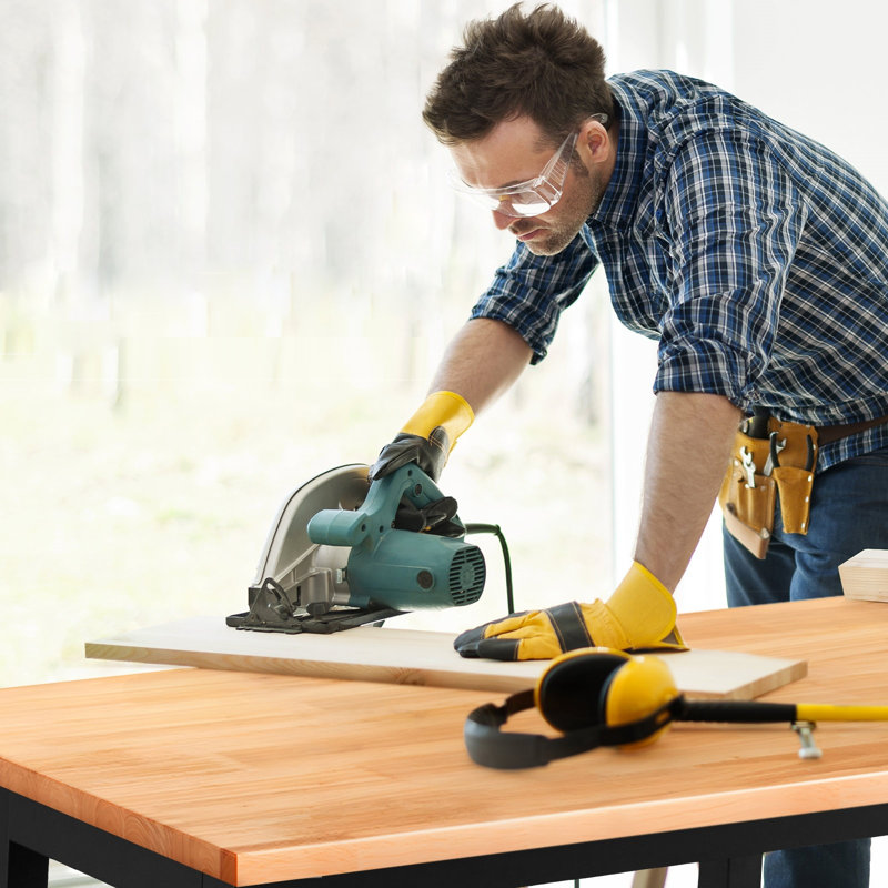 WFX Utility™ Work Table Workbench with Adjustable Height Rubber Wood ...