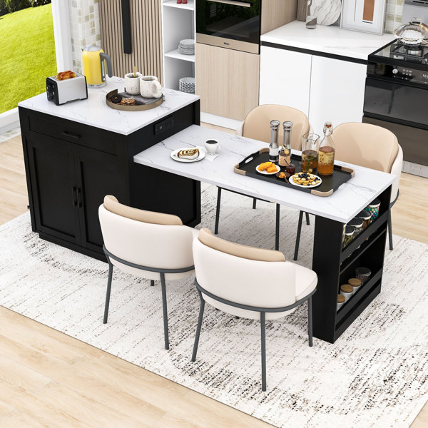 us-kindly Kitchen Island with Extendable Dining Table, Built-in ...