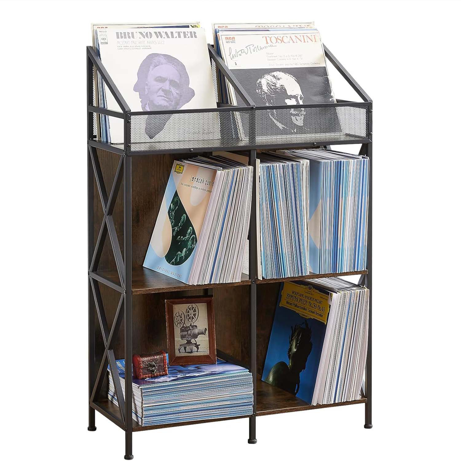 Hokku Designs 6 Grids Vinyl Record Storage Holder Rack, Wooden Record ...
