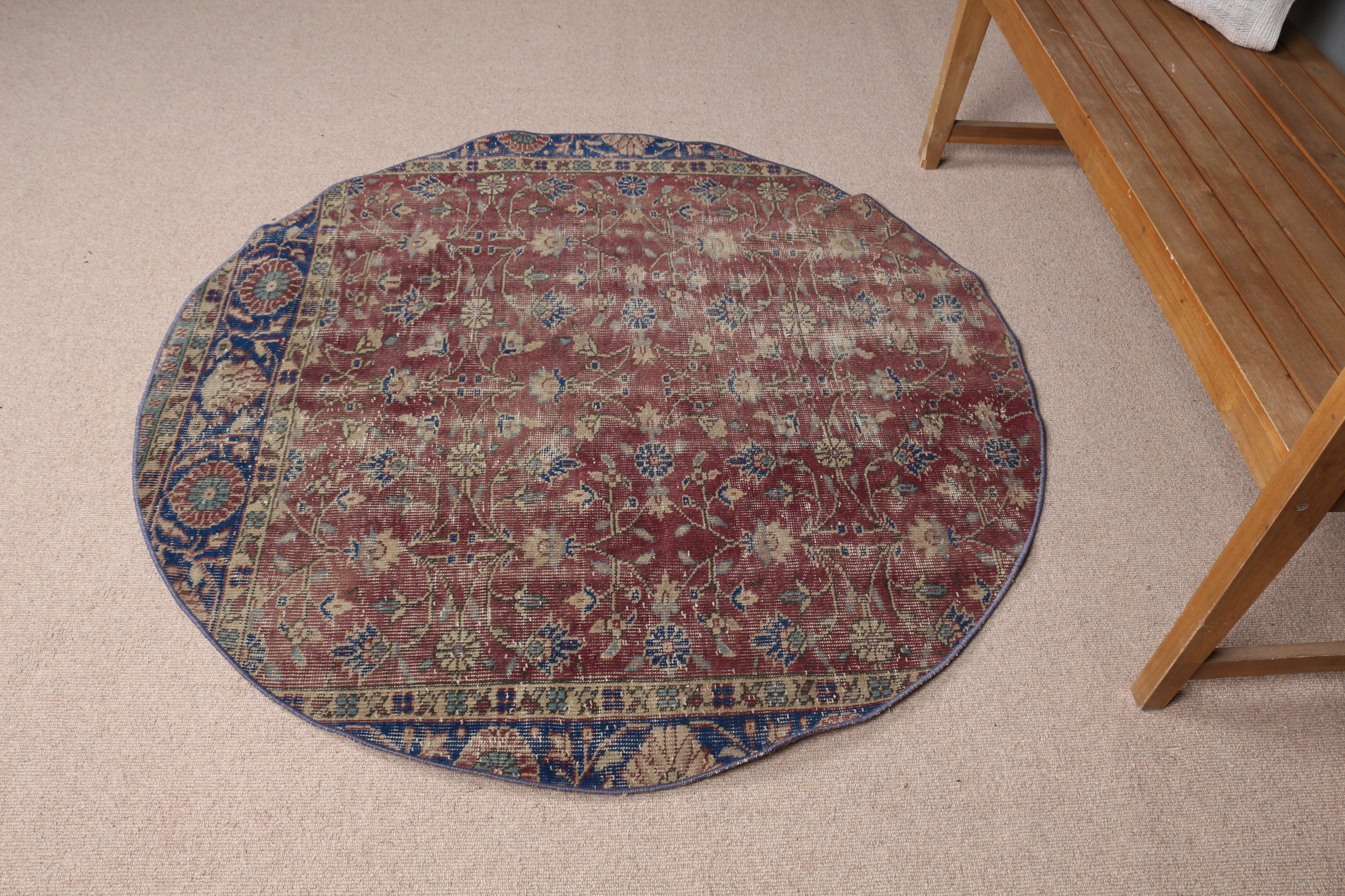 Bungalow Rose Round Turkish Rug Floral Pattern Featuring Red And Blue ...