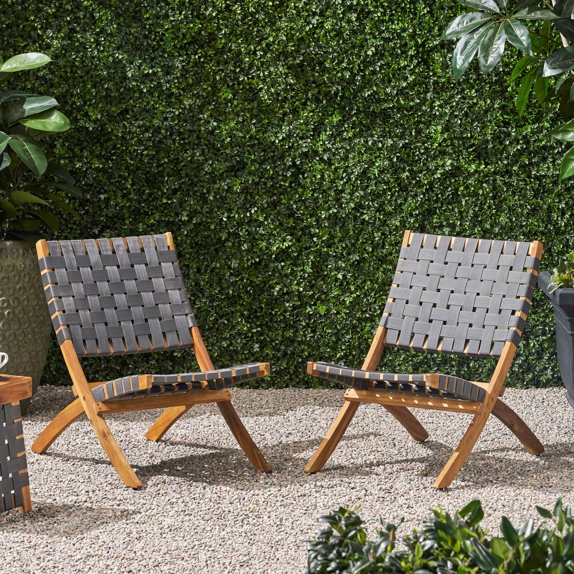 Latitude Run® 2pcs Folding Patio Chairs, Wood Made, Water- Straps ...