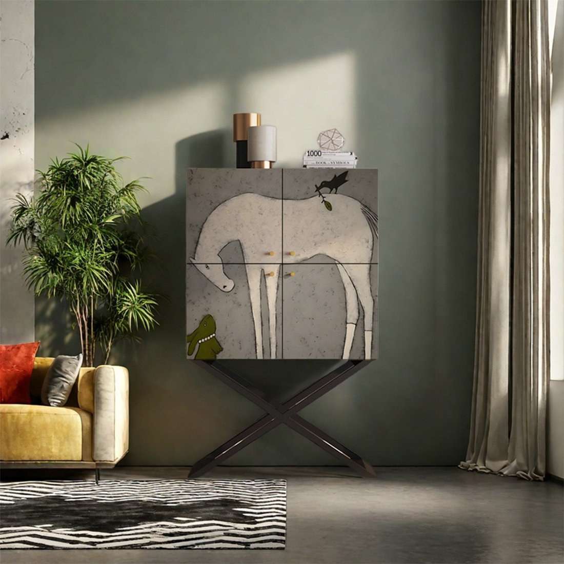 INVOJU Walnut Top Storage Cabinet with Stainless Legs | Wayfair