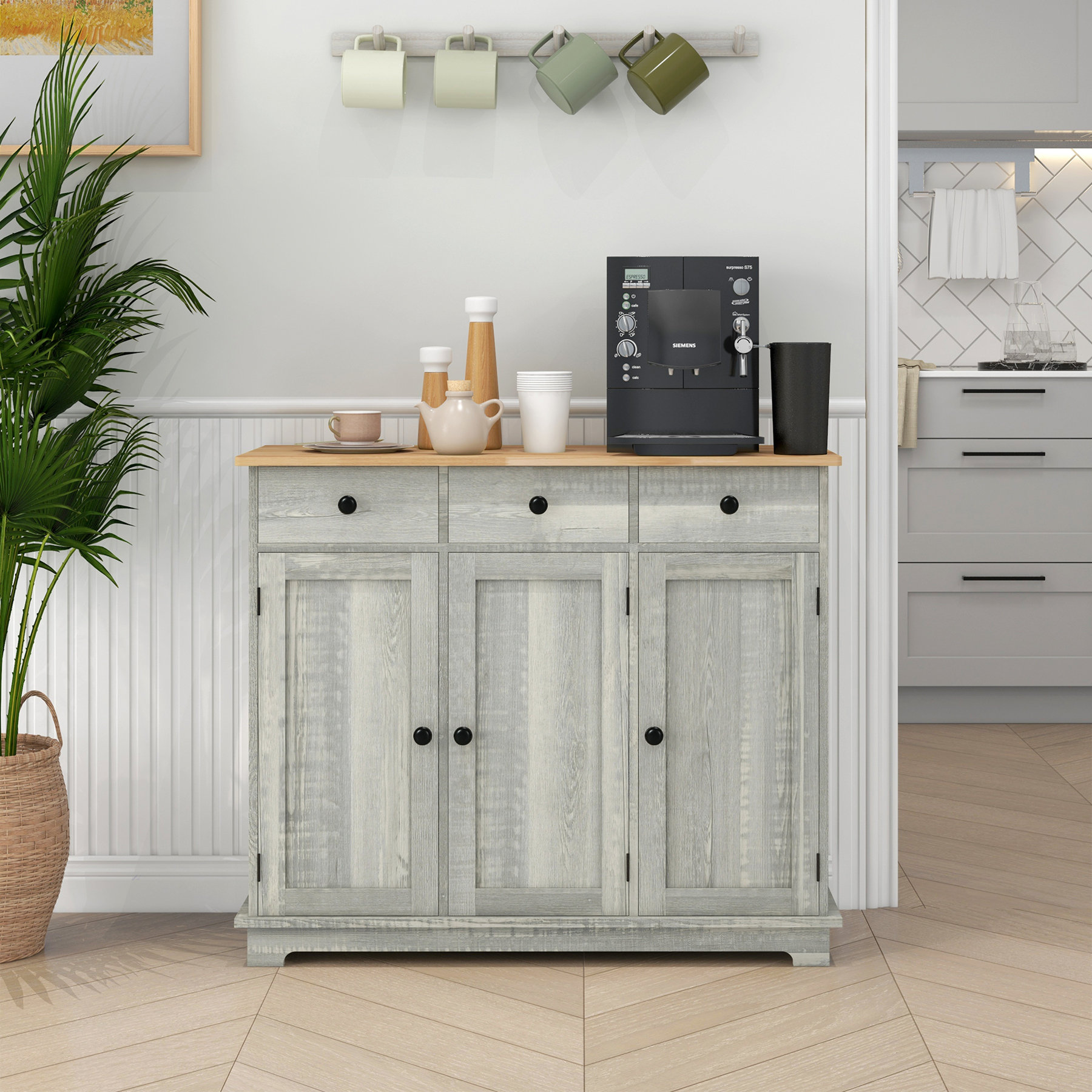 Winston Porter Sideboard with Solid Wood Countertop, Drawers, and ...
