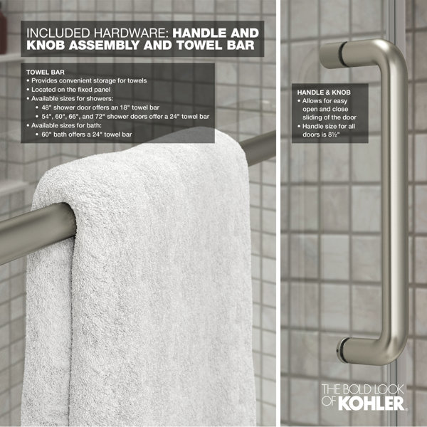 Kohler Elate Sliding Shower Door, 70-1/2" H x 56-1/4 - 59-5/8" W, With ...