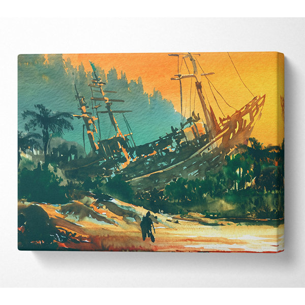 Breakwater Bay Shipwrecked And Alone - Wrapped Canvas Art Prints ...