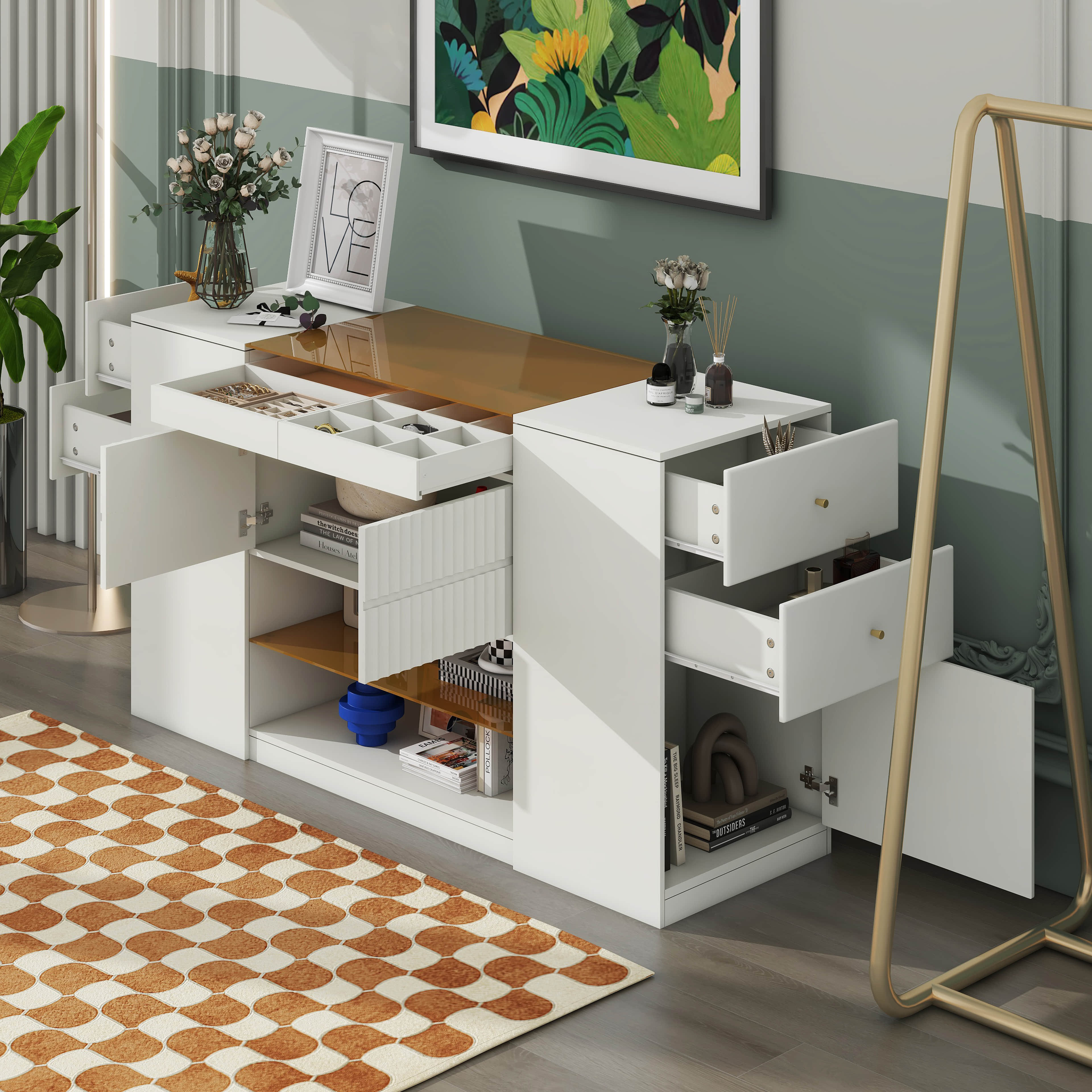 Latitude Run® Modern Luxury Multi-Functional Island Vanity Dresser And Storage Cabinet With ...