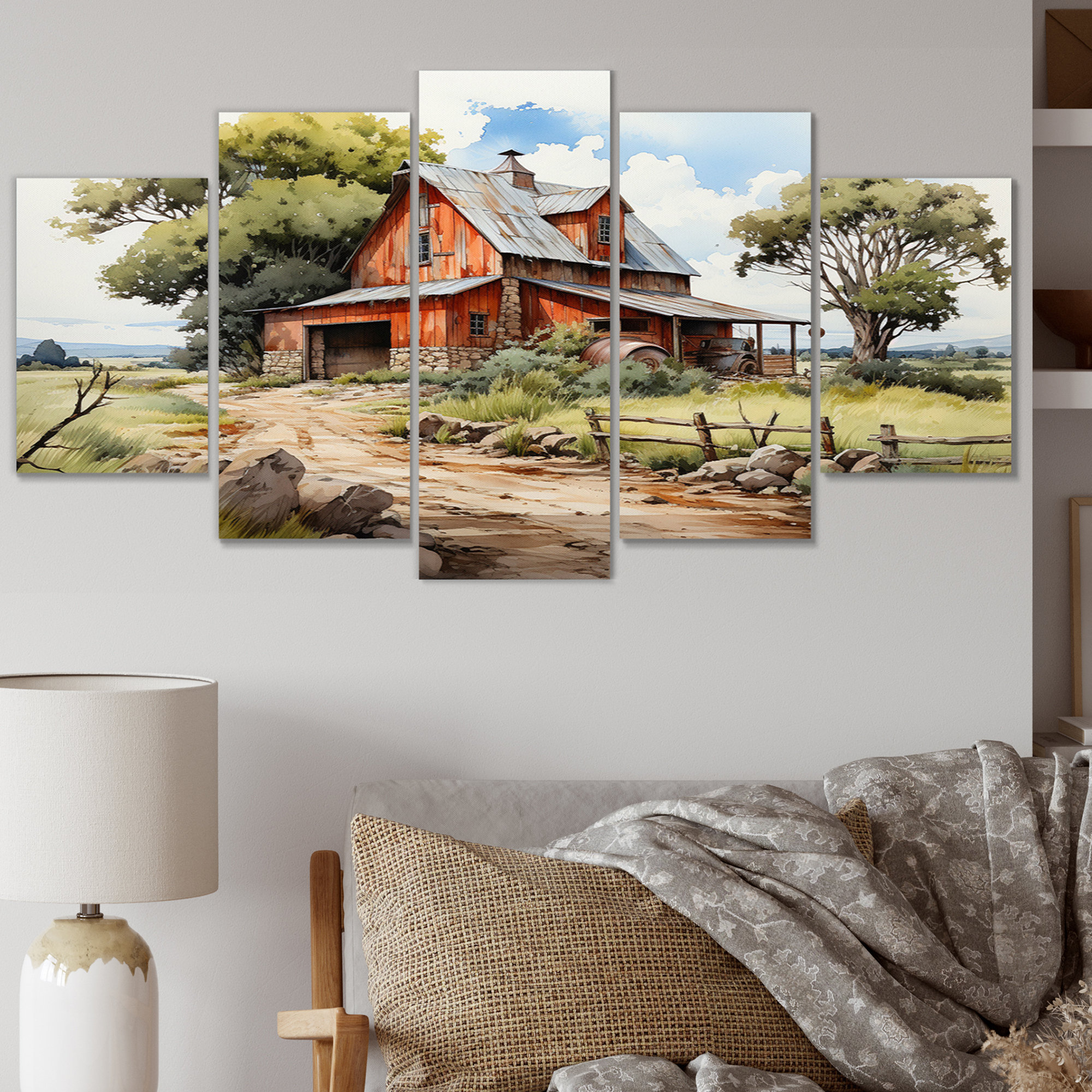 Design Art Farmstead Lnadscape II - Landscapes Canvas Print - 5 Panels ...