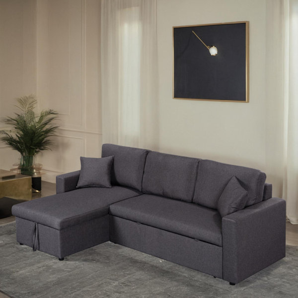 Brayden Studio® 82" Linen Reversible Sleeper Sectional Sofa Bed with ...