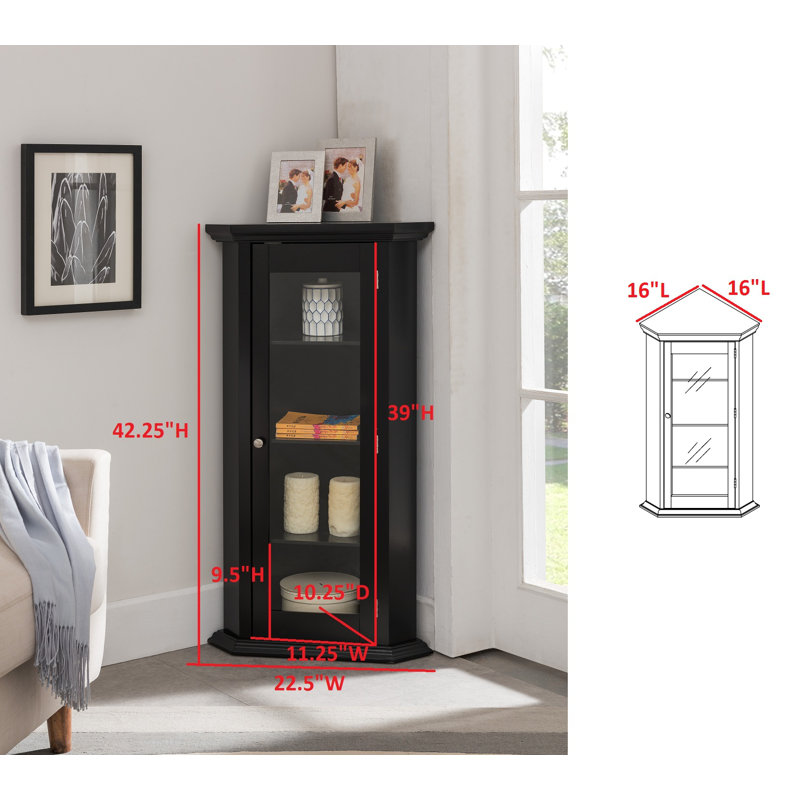 Charlton Home® Boivin Corner Curio Storage Cabinet with Glass Door ...