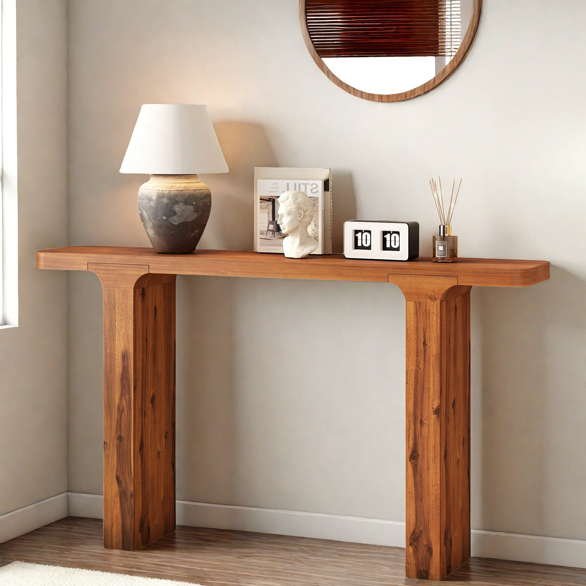 Millwood Pines Feeline Elegant Acacia Veneer Console Table With Natural ...
