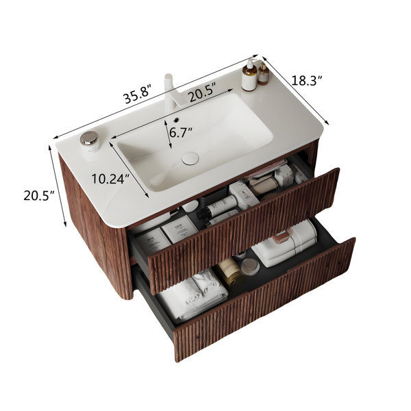 Millwood Pines Modern Floating Bathroom Vanities With Ceramic Sink 2 ...