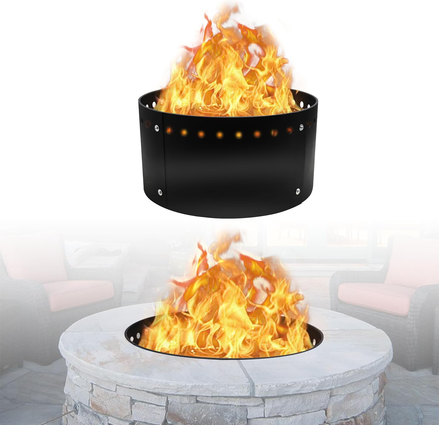 Arlmont & Co. 24" Smokeless Fire Ring - Premium Carbon Steel Fire Pit ...