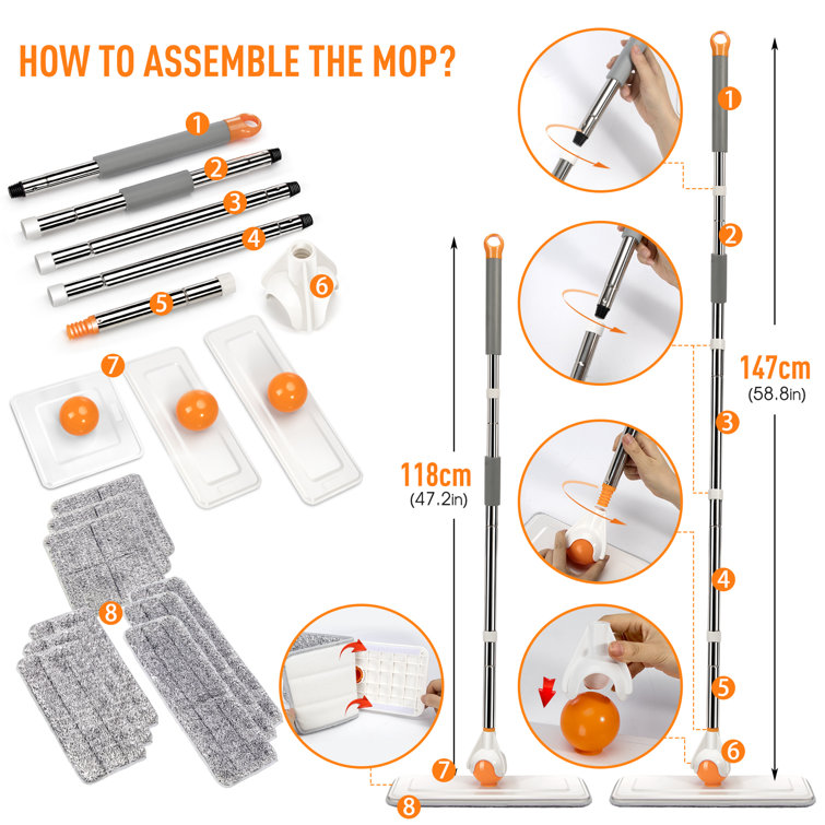 TOPMART 360 Degree Rotation Adjustable Flat Mop With 3 Mop Heads ...