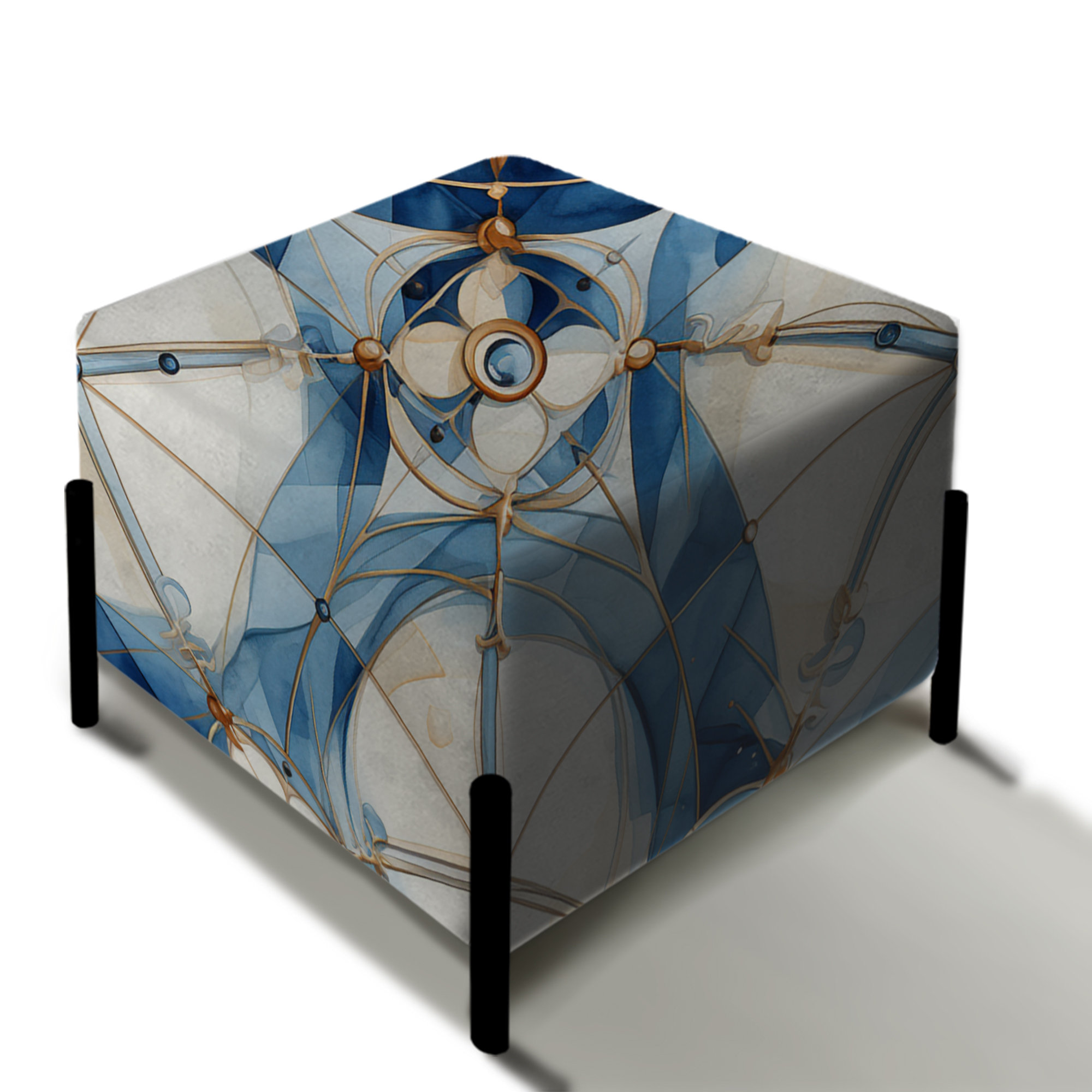 Design Art Vintage Cobalt Quadrants Geometric - Damask Square Ottoman ...