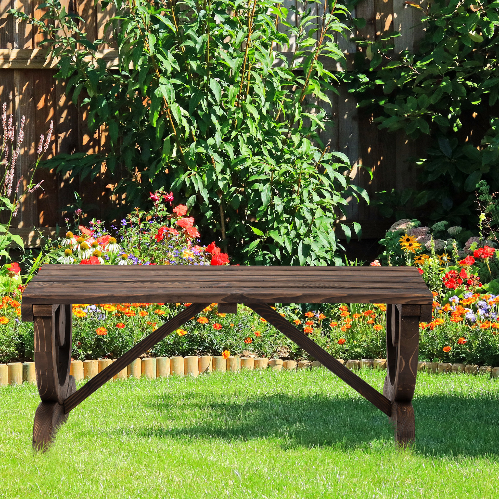 Millwood Pines Rustic Wooden Garden Seat For 2, Outdoor Patio Bench ...