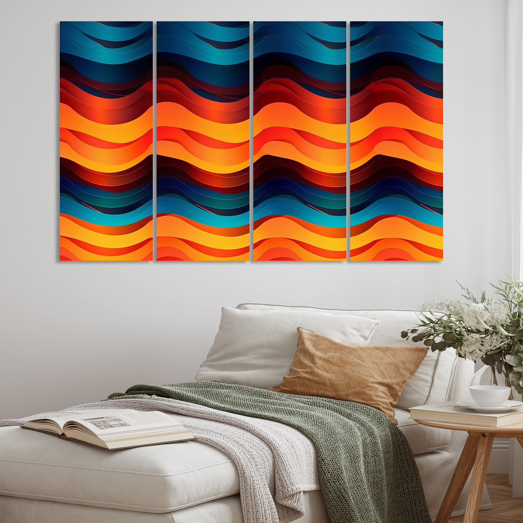 DesignArt " The Waves Of Music In Retro Orange And Blue " 4 - Pieces ...
