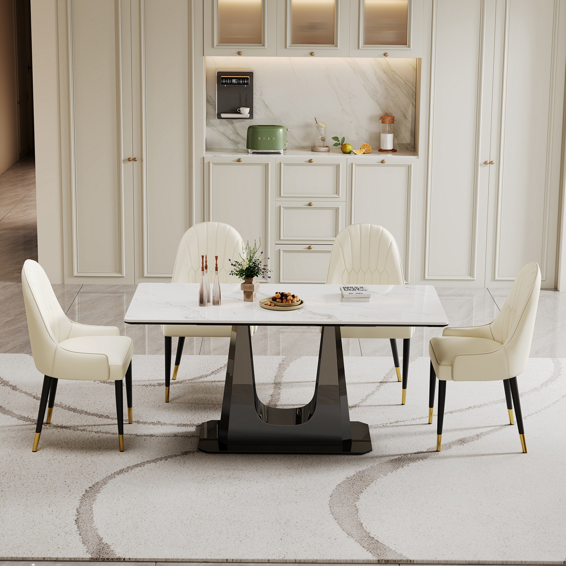 Orren Ellis Dining Table Set of 5, Sintered Stone Composite Tempered ...