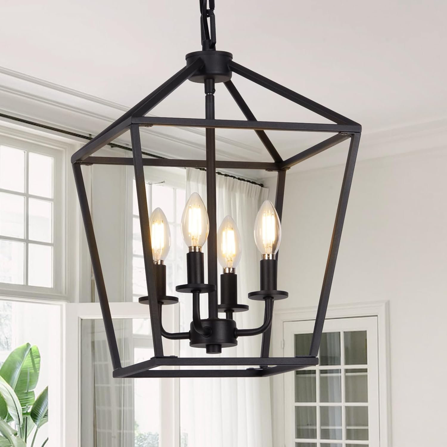 MABOSY 4 Light Chandelier Industrial Ceiling Light Black Lantern Light ...