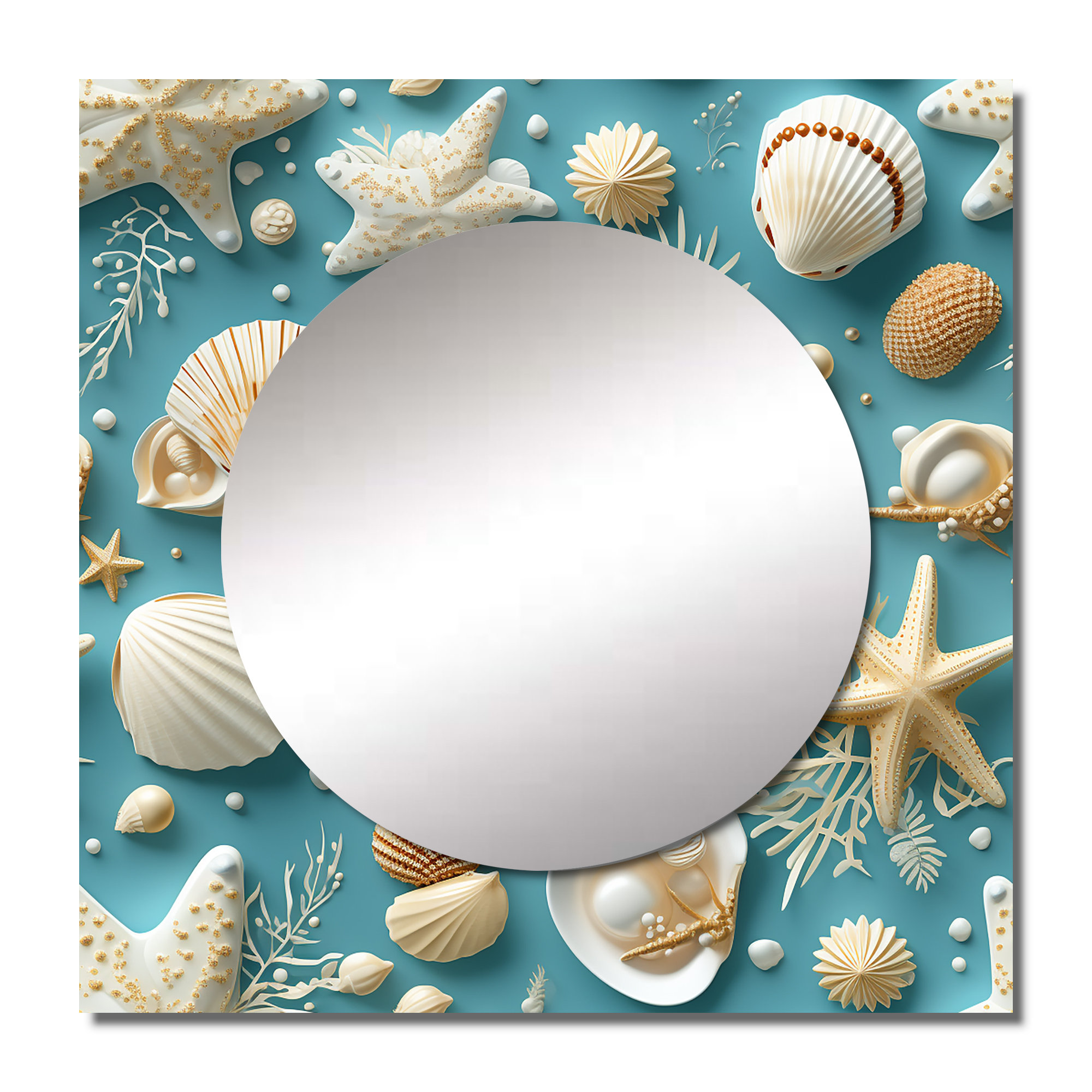 Design Art Coastal Seashells Coastal Pattern - Abstract Square Mirror ...