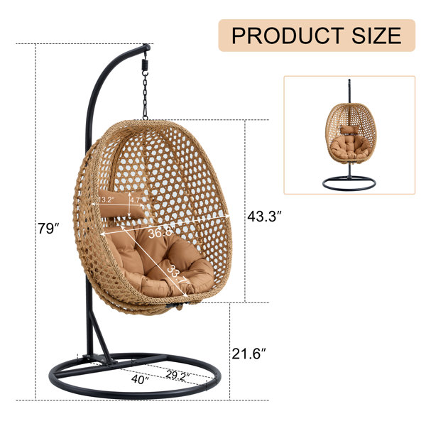 Dakota Fields Charlie-Jade Single Person Wicker Porch Swing with Stand ...