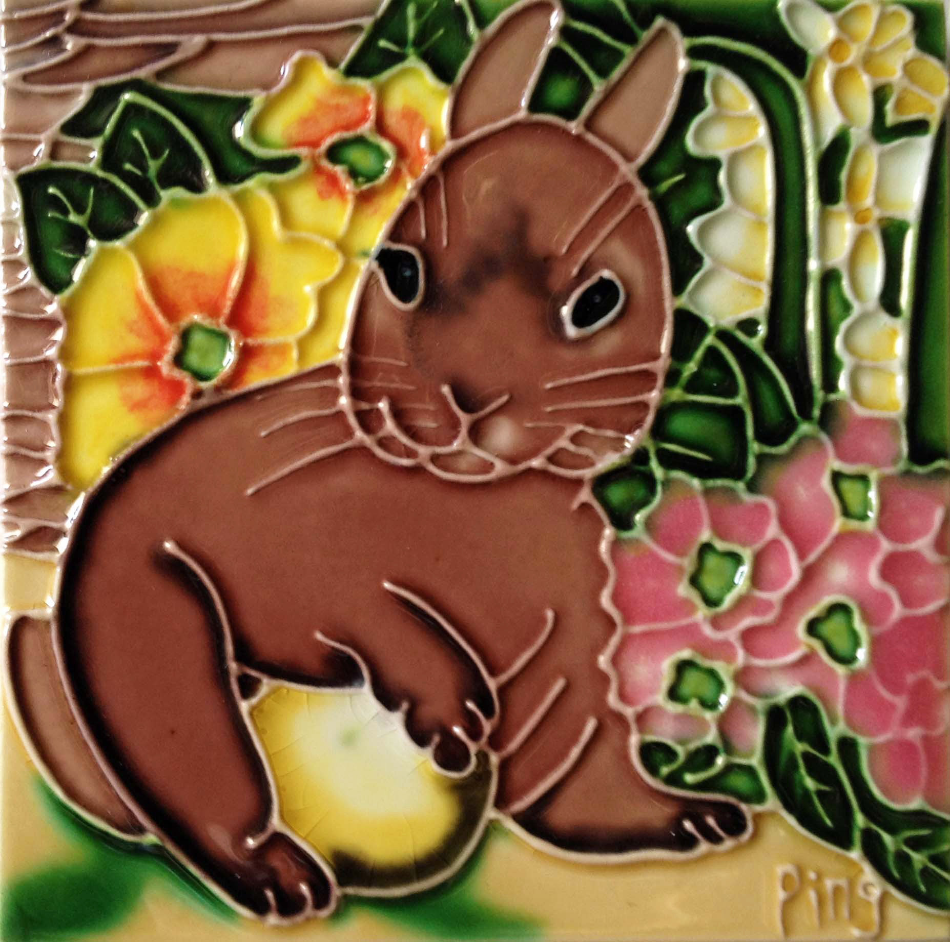 Continental Art Center Rabbit 4x4" Ceramic Art Tile Wall Décor and ...