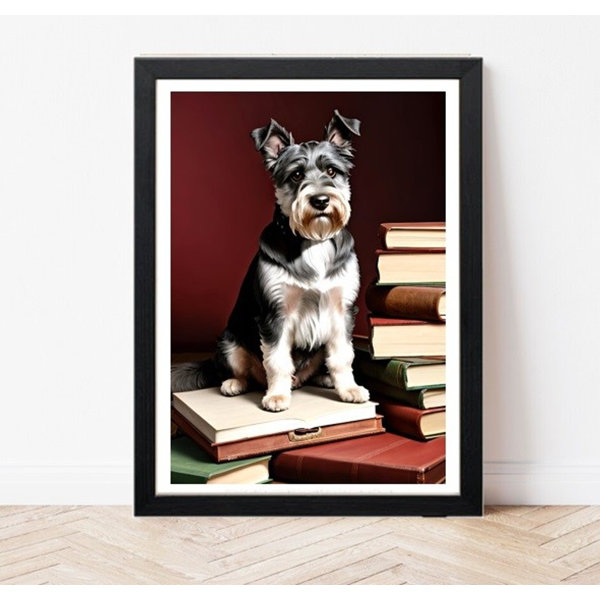 Marlow Home Co. Schnauzer on Books Print - Miniature Schnauzer Picture ...