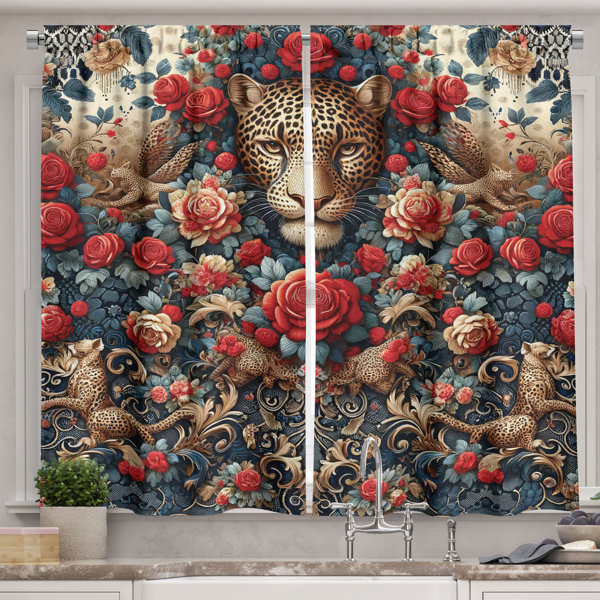 Ambesonne Leopard 55'' W Kitchen Curtain | Wayfair
