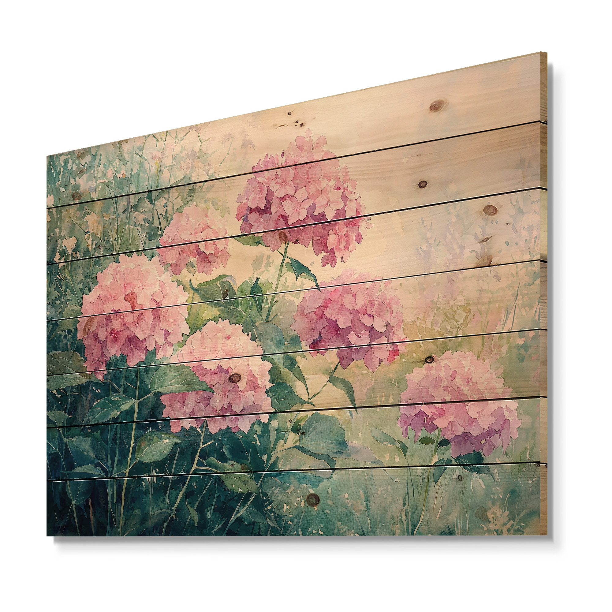 Ophelia & Co. Hydrangeas In A Summer Meadow I - Hydrangea Wood Wall ...