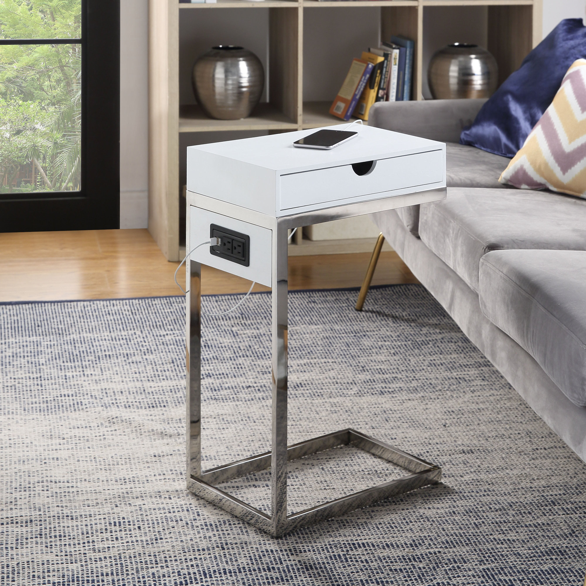Ivy Bronx Adorna Base C Table with Drawer, Usb, Plug & Reviews | Wayfair