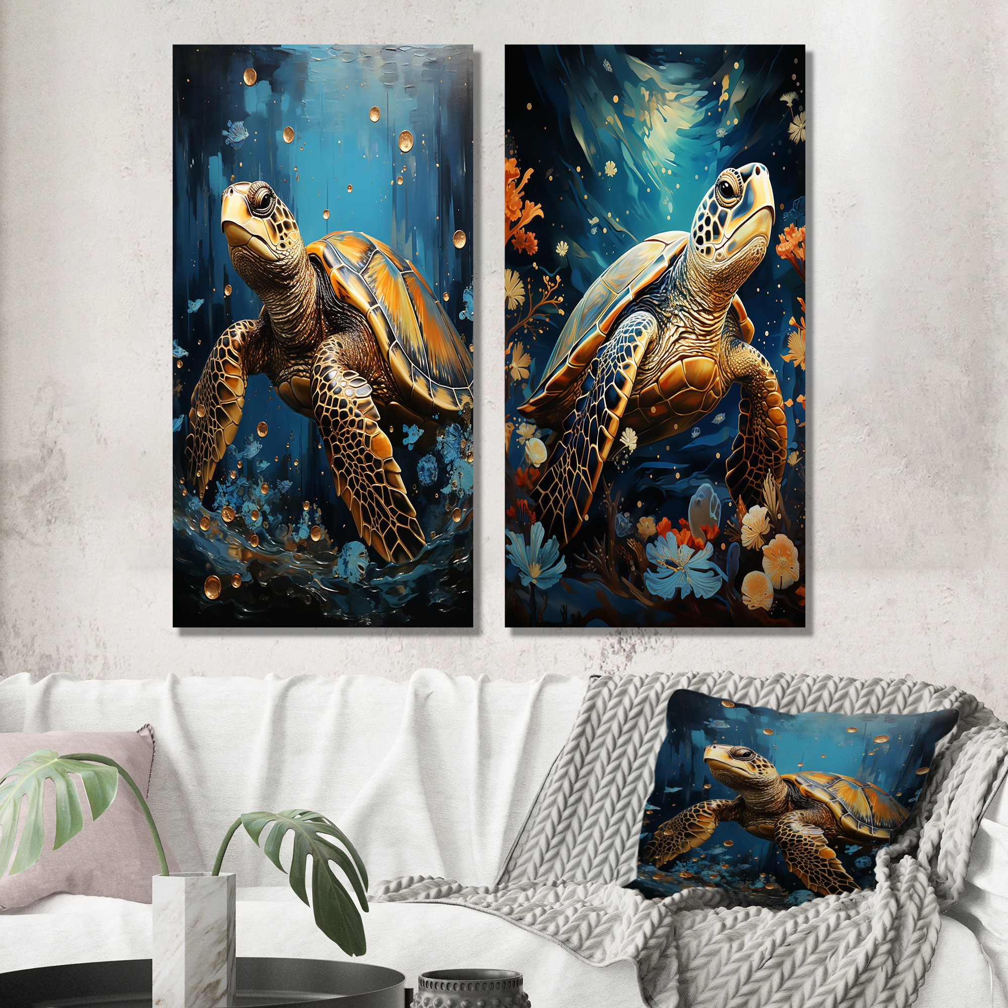 Bay Isle Home™ Underwater Golden Shell - Turtle Wall Decor Set Of 2 ...