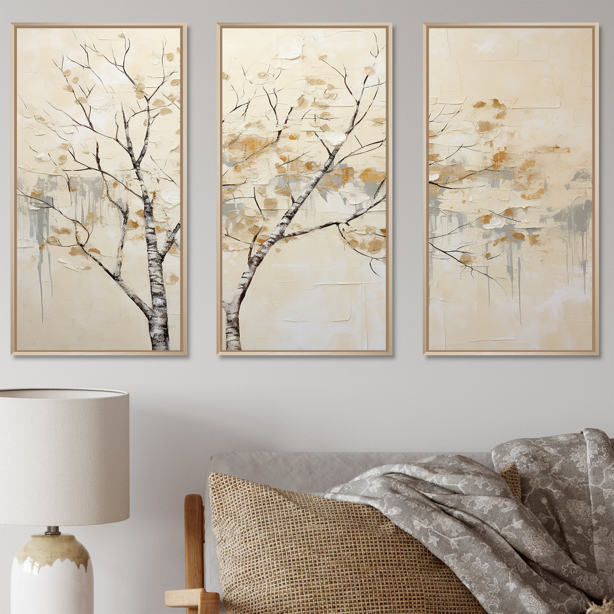 Lark Manor™ Beige Trees Harmony I - Tree Wall Art Set | Wayfair
