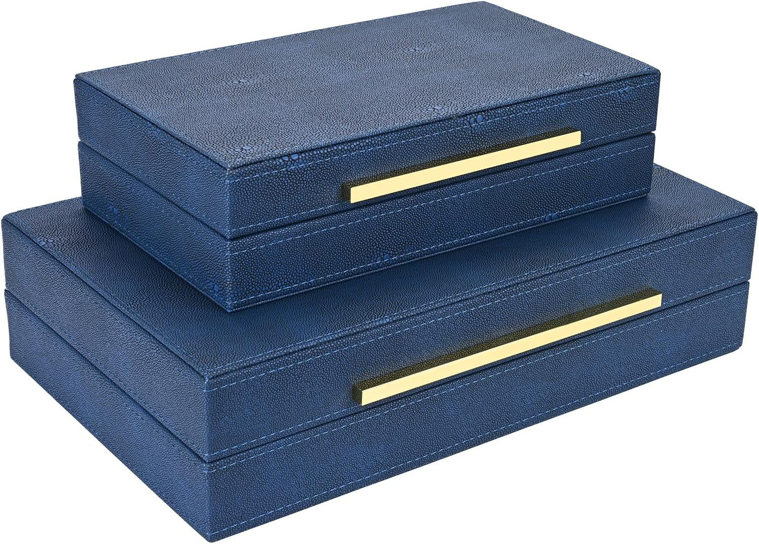 Mercer41 Set Of 2 Navy Blue Shagreen Faux Leather Decorative Boxes ...