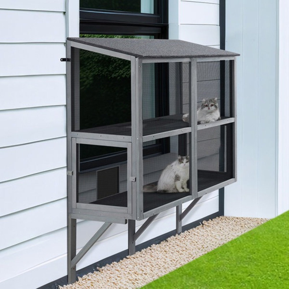 Tucker Murphy Pet™ Bug Proof Cat Catio, 2 Tiers Window Box Enclosure ...