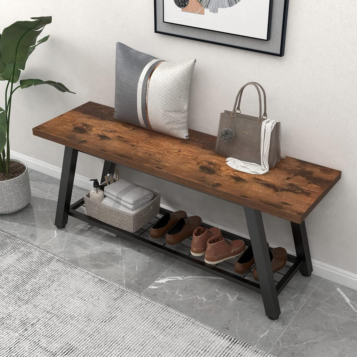 Hokku Designs Storage Bench Industrial and Entryway Shoe Boots Storage ...