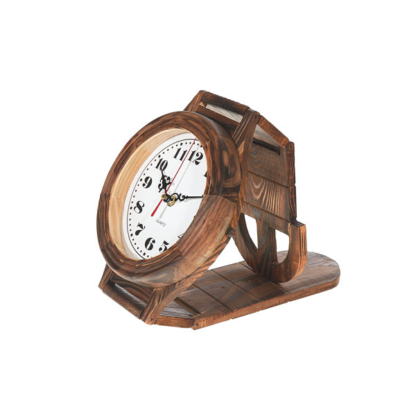 iHcasadécor Analog Solid Wood Mechanical Tabletop Clock in Brown | Wayfair