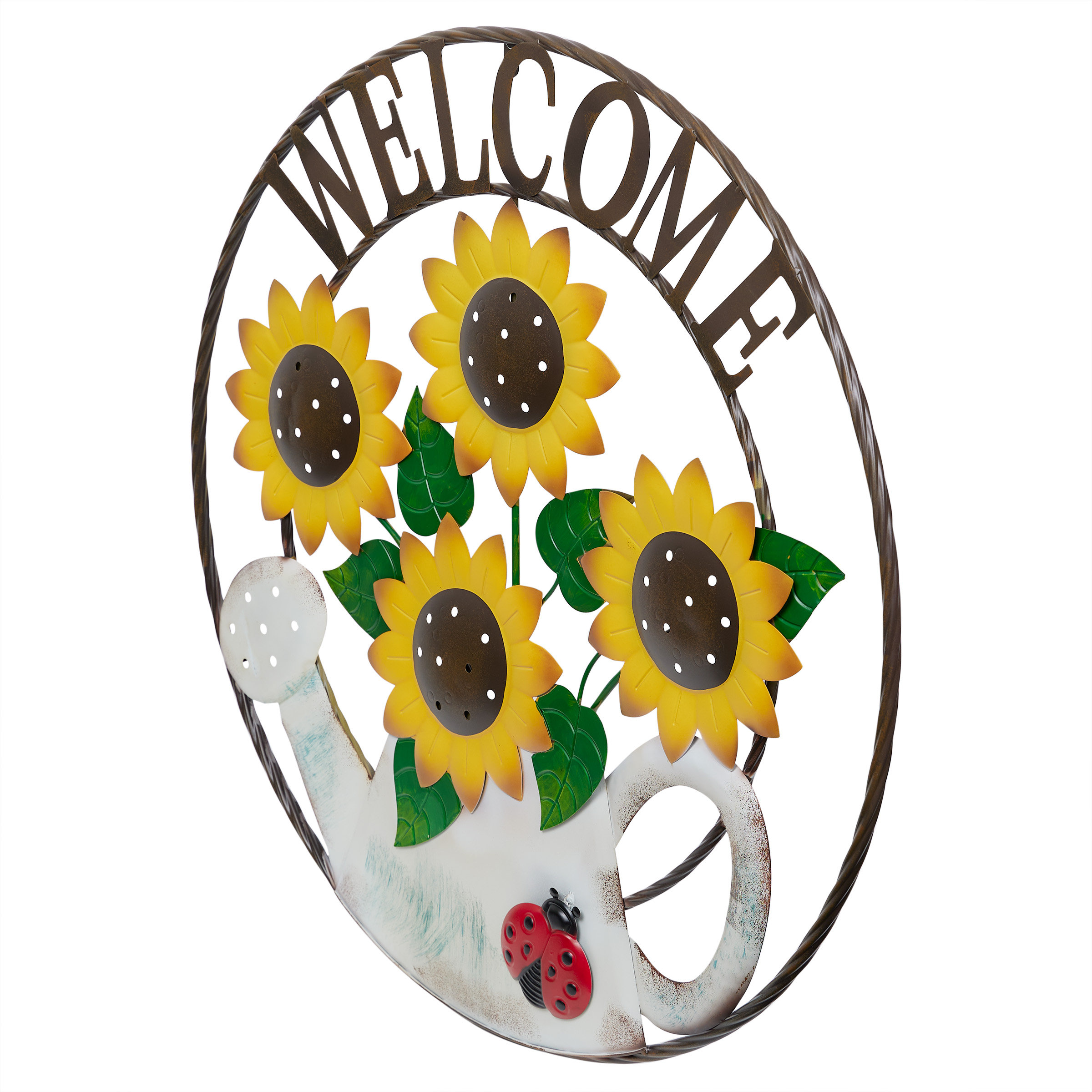 Alpine 30"H Large Round Sunflowers in Garden Can Welcome Sign | Wayfair