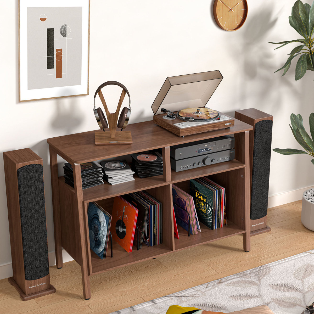 Ebern Designs Large Record Player Stand, Audio Rack, Record Turntable ...