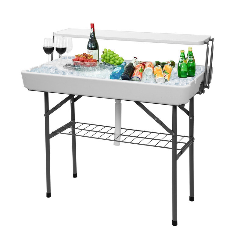 WGOS 4 ft Folding Ice Cooler Table with Drain and Matching Skirt ...