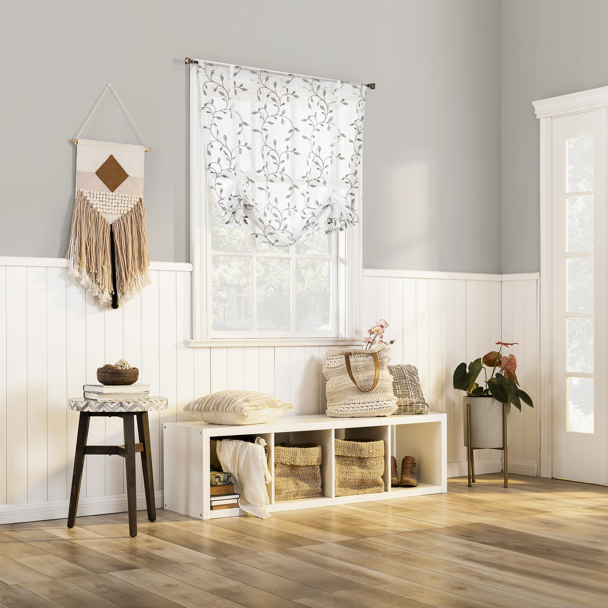 Winston Porter Mangano Embroidered Foliage Semi-Sheer Rod Pocket Window ...