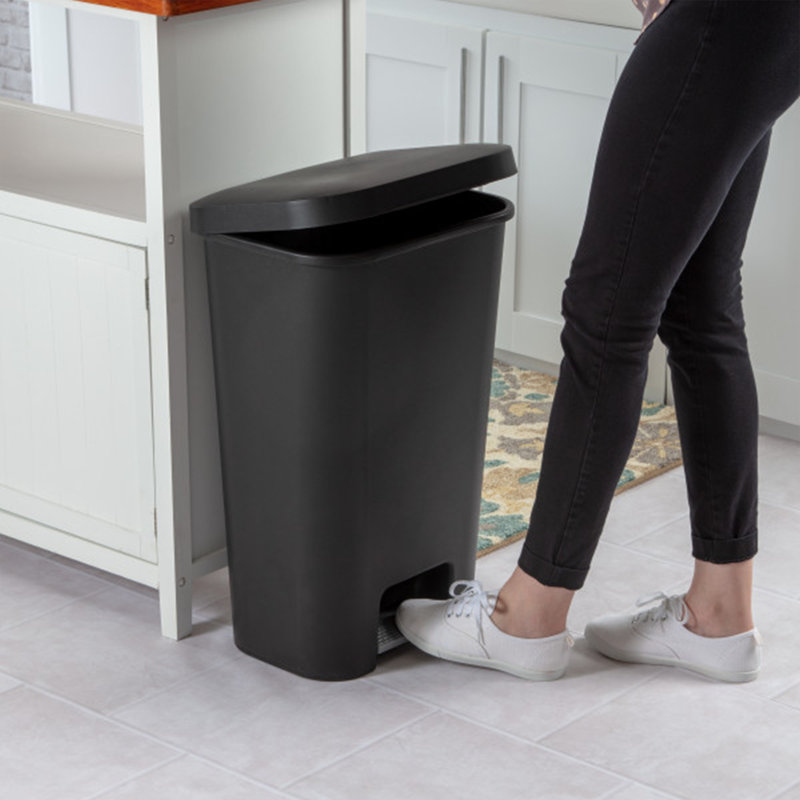 Sterilite 11.9 Gal Rectangle Step On Trash Kitchen Wastebasket, Black ...