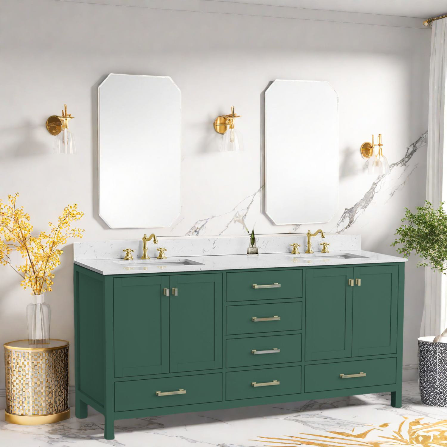 Latitude Run® Modern Wood Vanities With Green Finish, Spacious ...