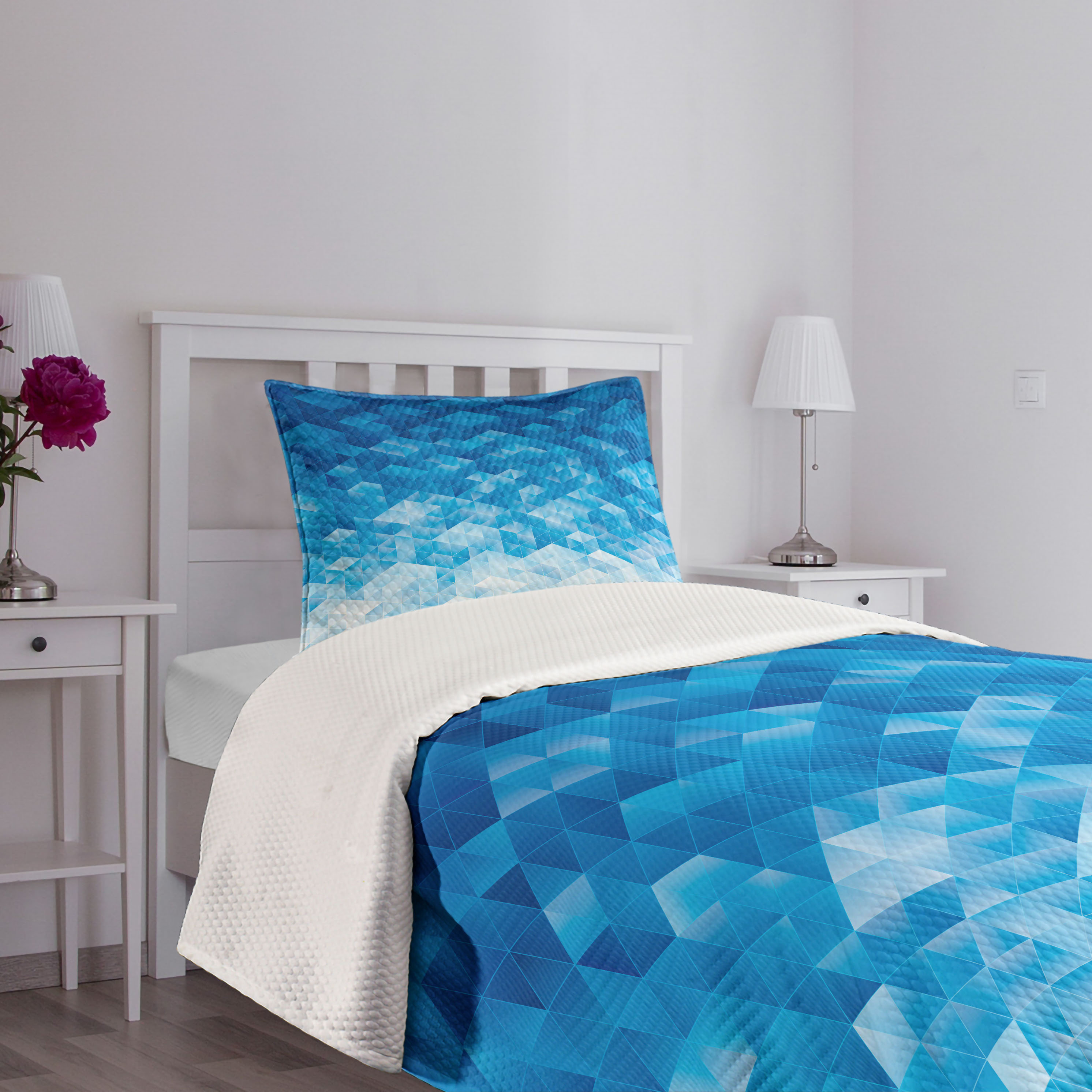 Ambesonne Blue Bedspread Set Mosaic Triangle Graphic Pale Blue ...