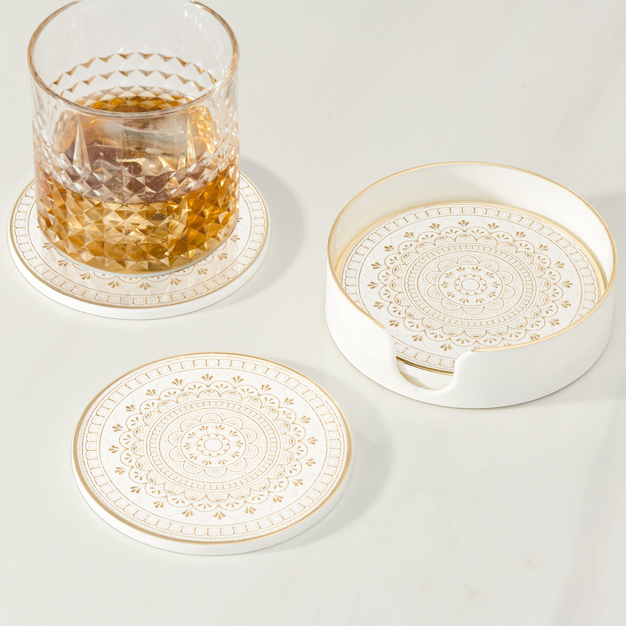 Dakota Fields Gold Trim Round Coasters Set Of 4 - Florence | Wayfair
