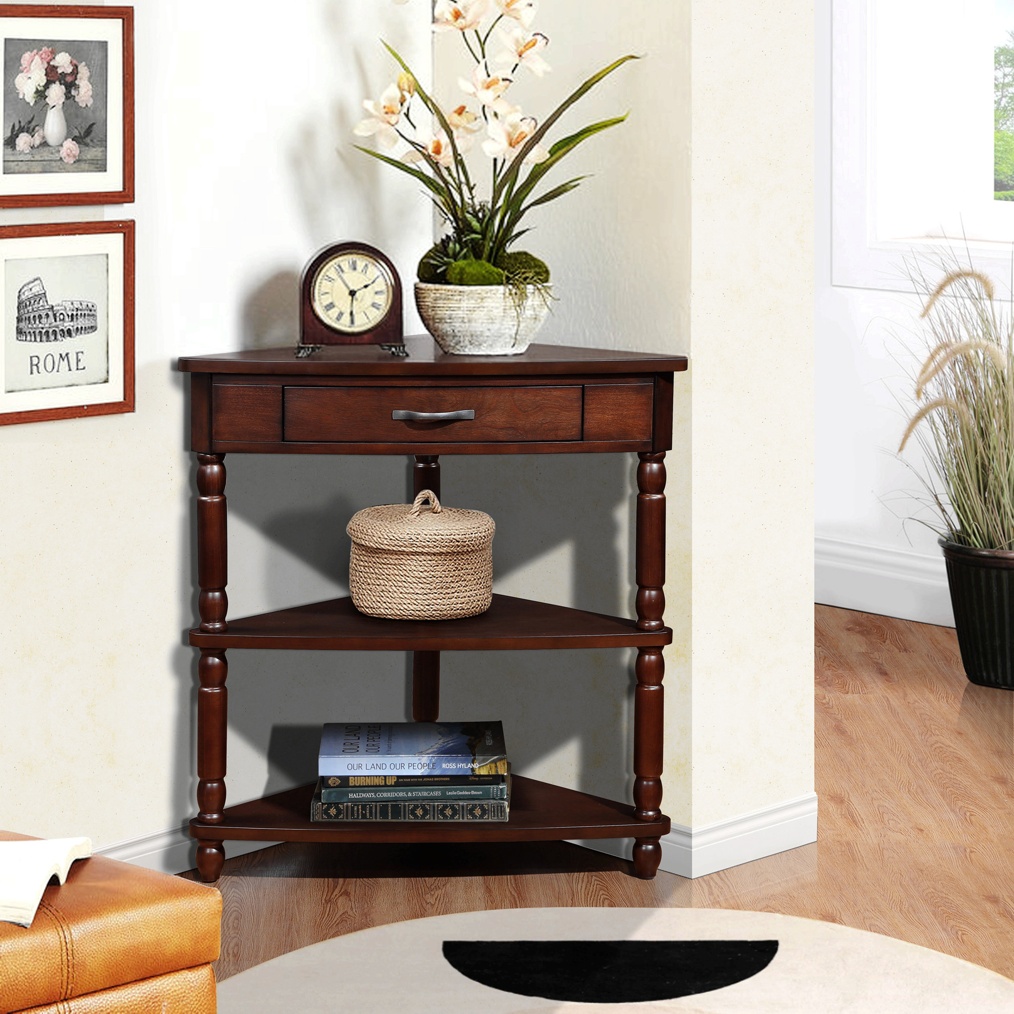 Charlton Home 33.8'' Small Triangle Corner Table, Wood Corner Side ...