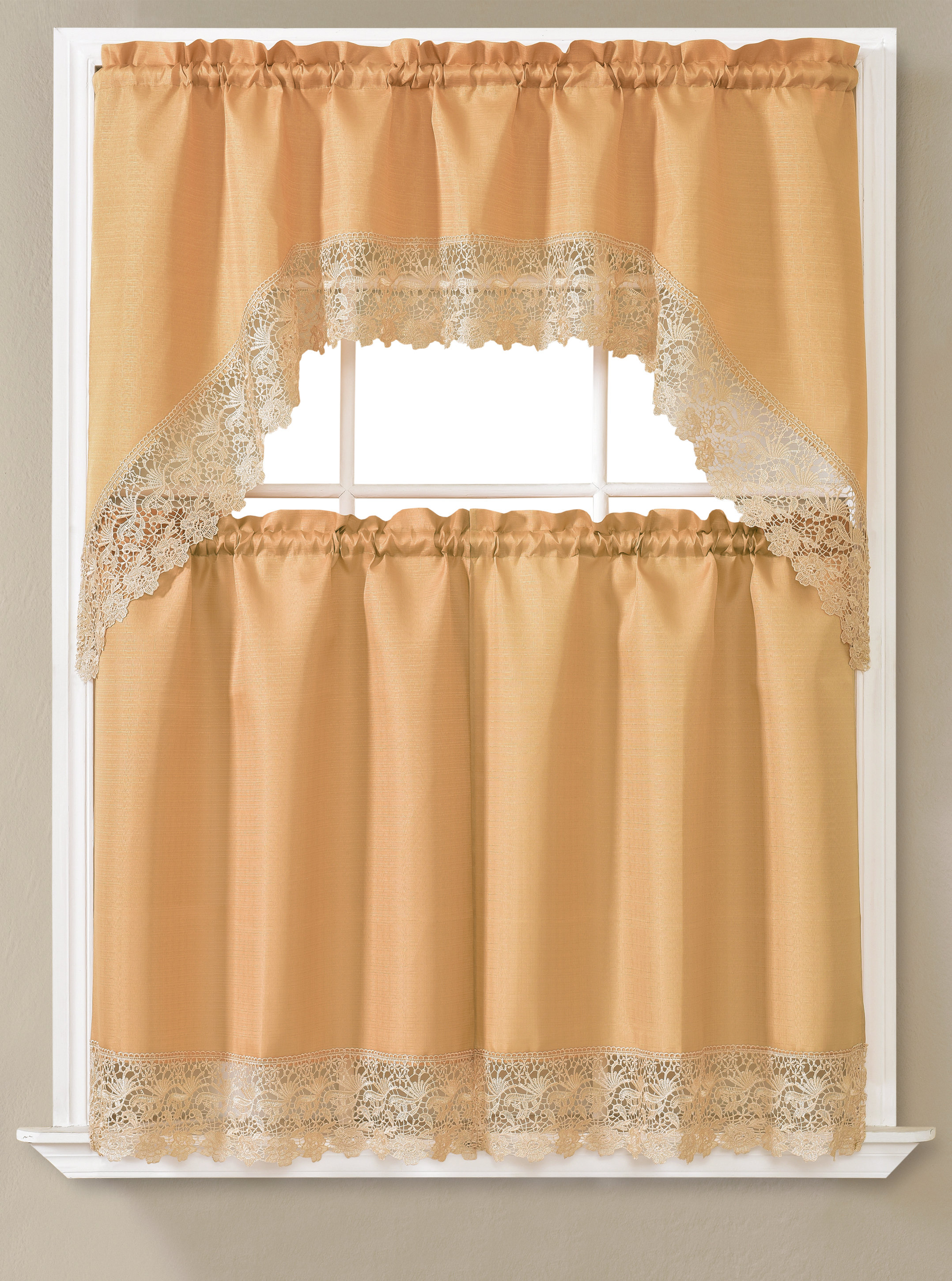 Winston Porter Skylin Embroidered 56'' W Kitchen Curtain Set | Wayfair