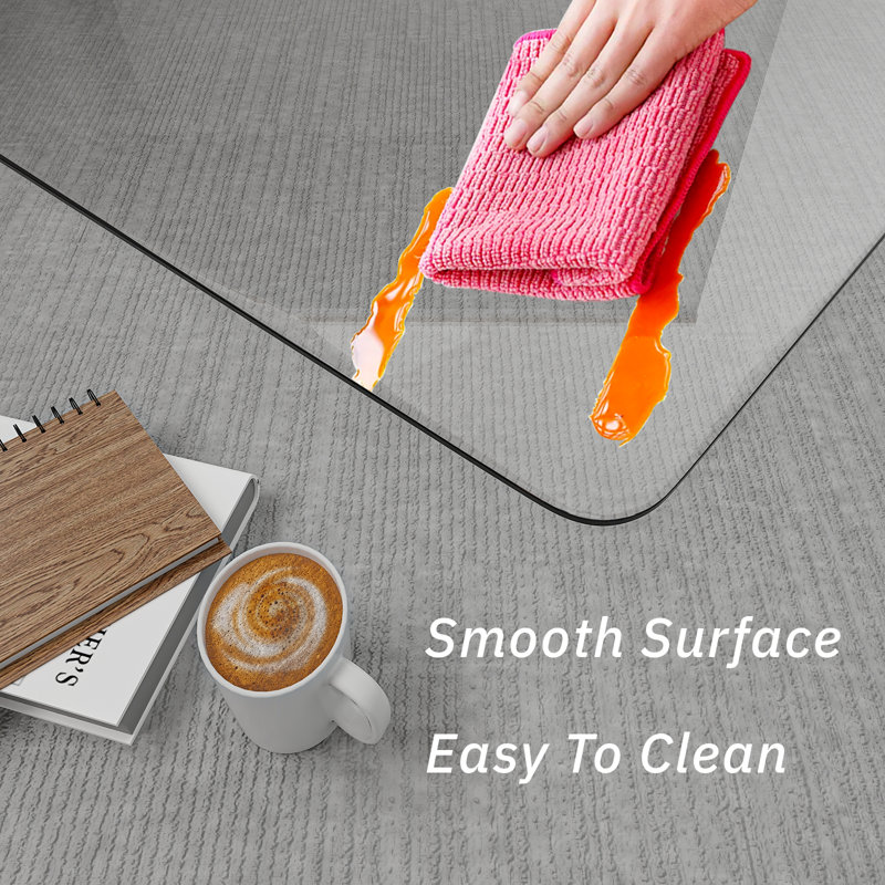 BEAUTYPEAK Tempered Glass Chair Mat For Hardwood Floor, Clear Tempered ...