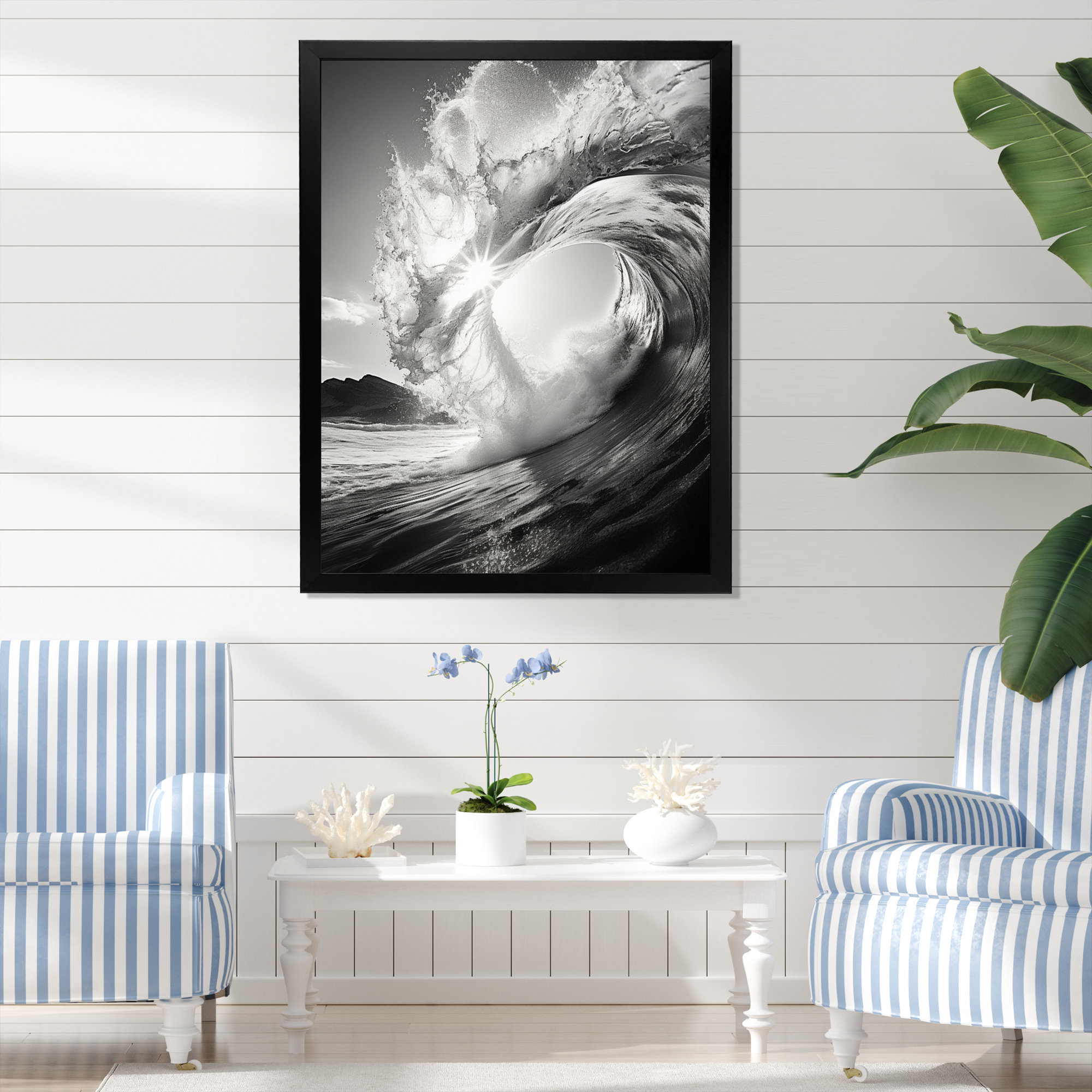 Rosecliff Heights Dowless Black And White Wave Photo I Framed On Canvas ...