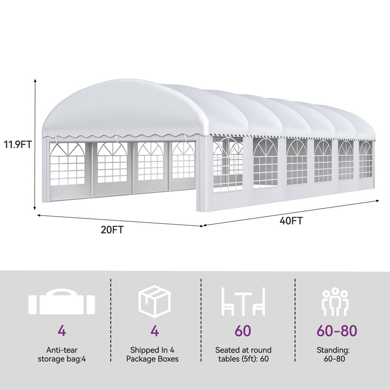 Balconera Heavy Duty 40 Ft. W x 20 Ft. D Galvanized Steel Arched Canopy ...