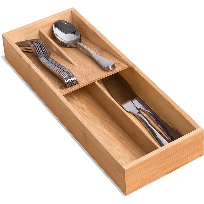 Prep & Savour Bamboo Silverware Drawer Organizer, Kitchen Small ...