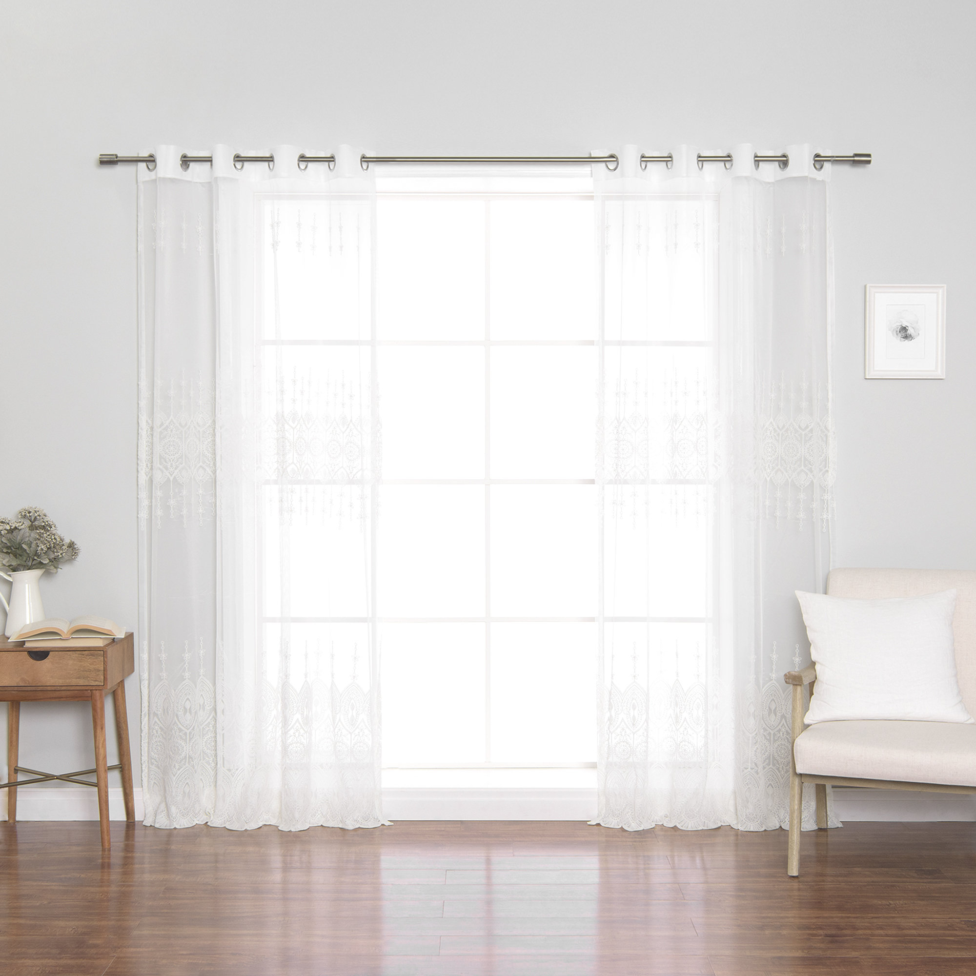Rosalind Wheeler Inkerman Pavel Toile Sheer Grommet Curtain Panels ...